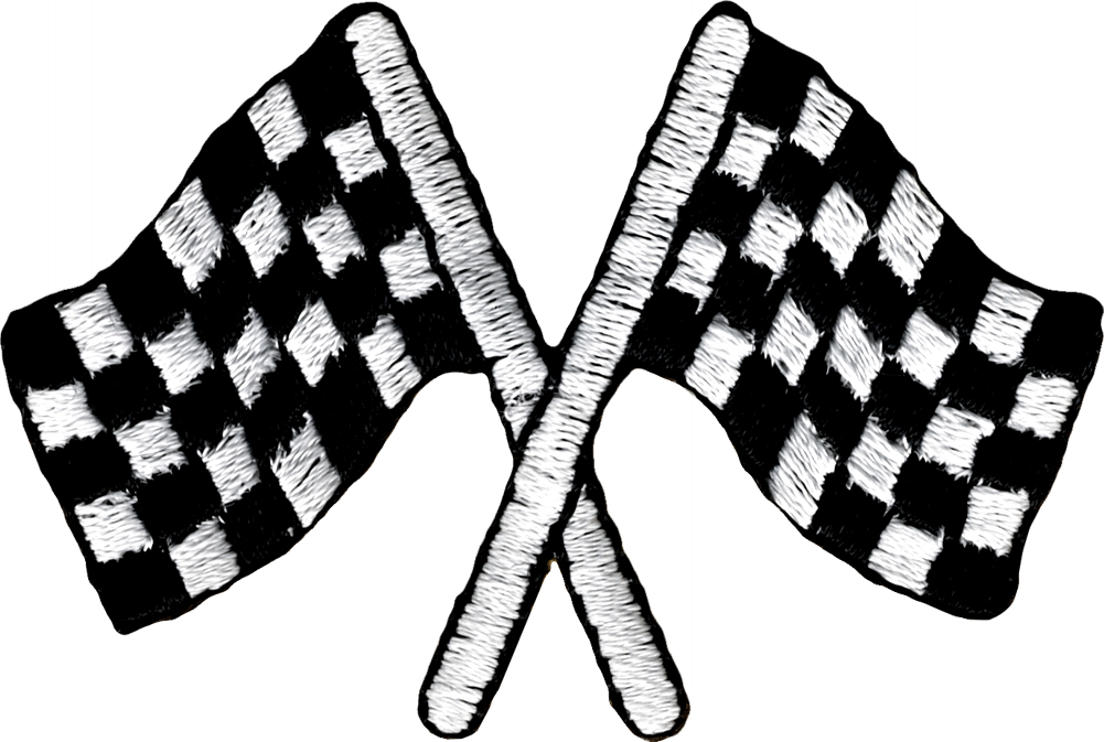 Crossed Checkered Racing Flags in Black And White Iron On Patch ...