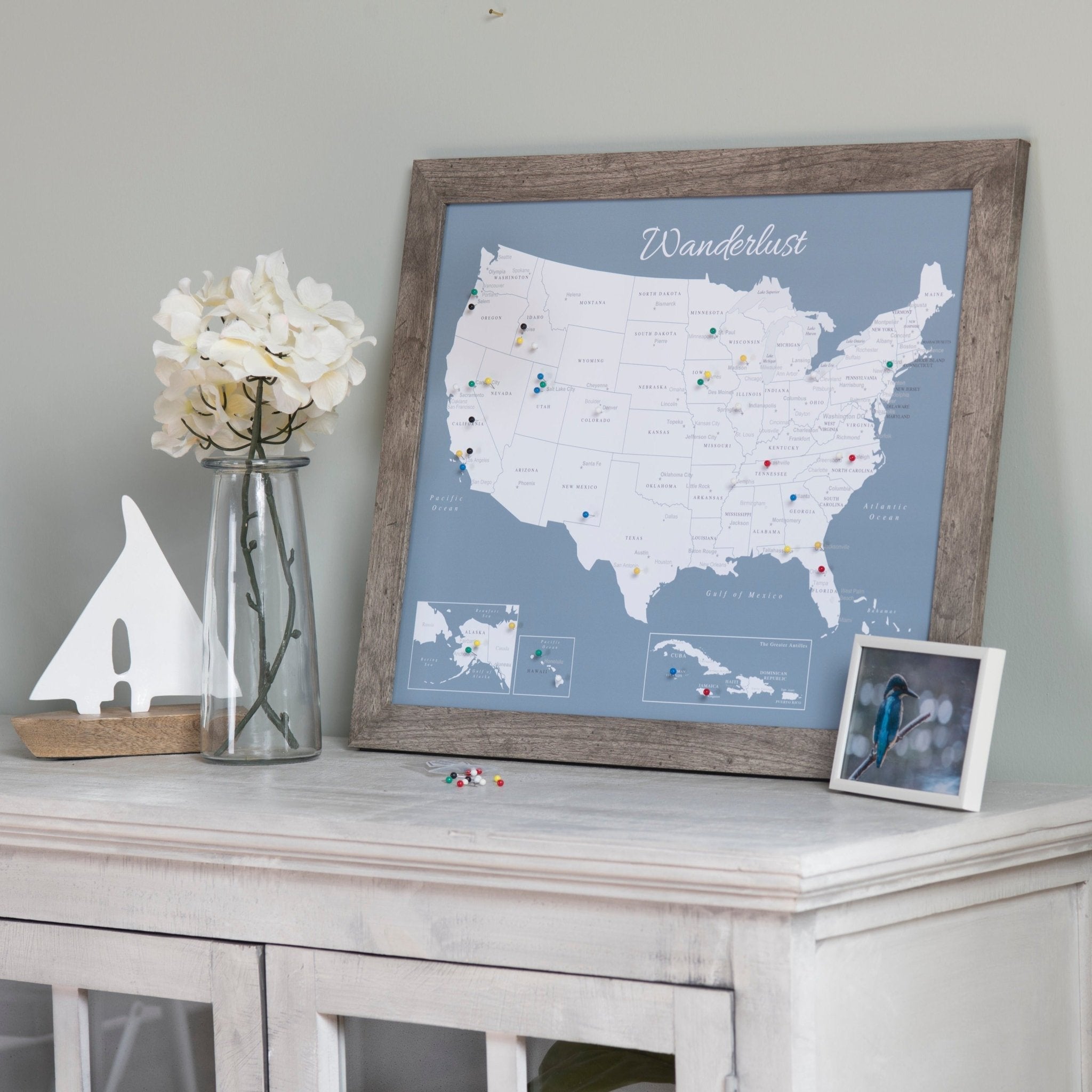 Framed USA Push Pin Map (Slate Blue) With Frame – Wander Together ...