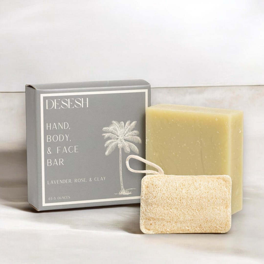 Lavender, Rose & Clay Hand, Body & Face Bar with Loofah Exfoliating Pa ...