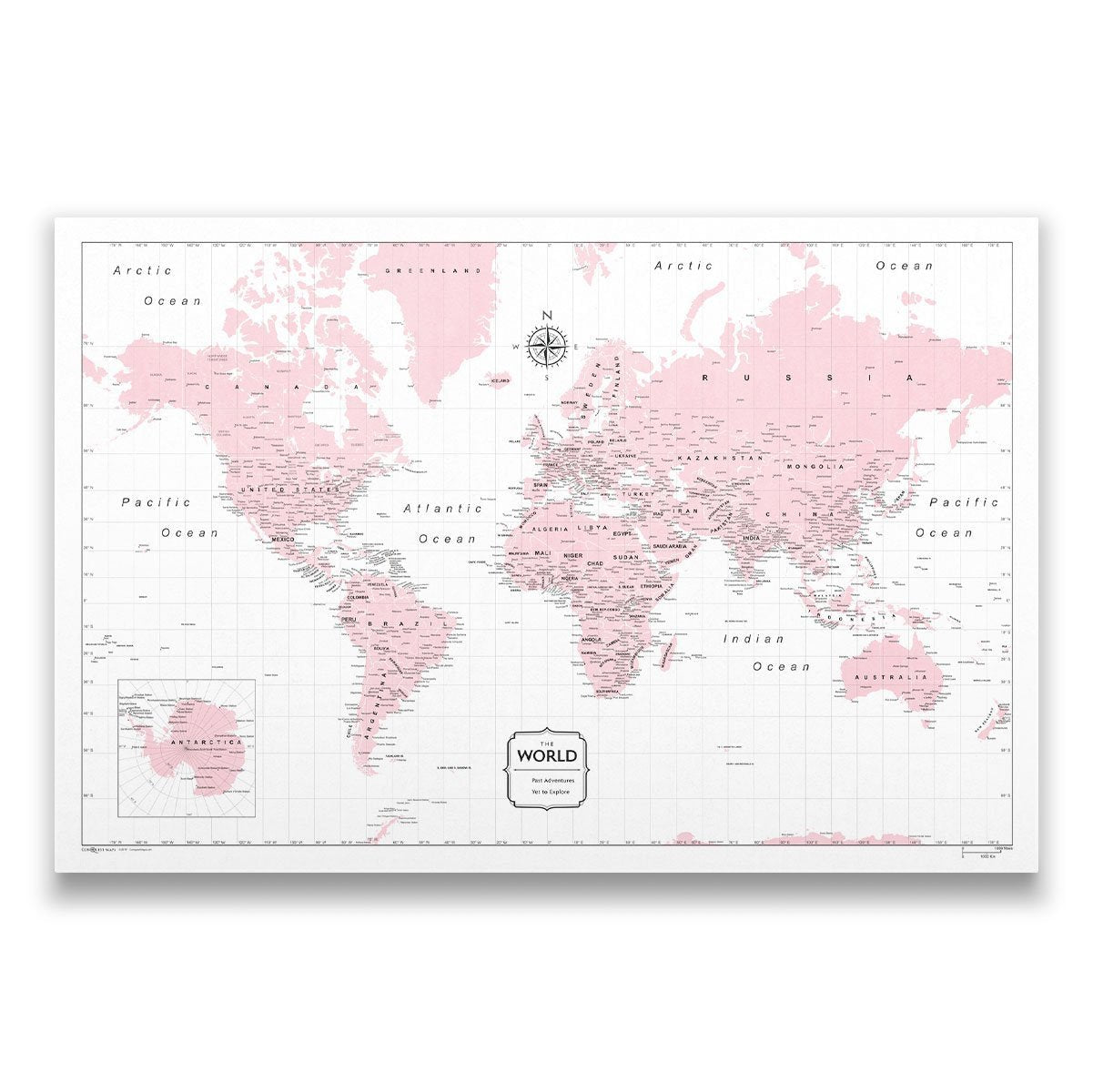 Push Pin World Map Pin Board - Pink Color Splash - Pins Included ...
